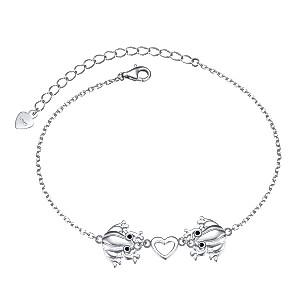 S925 Sterling Silver Frog Link Animal Heart Toad Bracelet for Women Jewelry