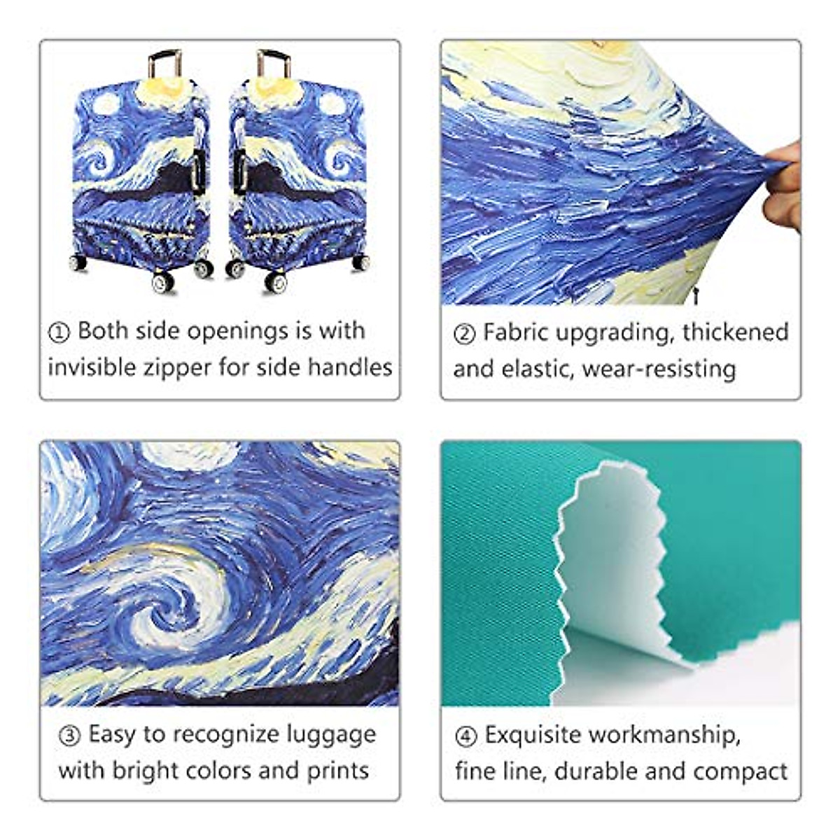 TRAVEL KIN Thickened Luggage Cover ，Washable Travel Gear Cover，18/24/28/32 Inch Suitcase Spandex Protective Cover (L(25"-28" luggage), Starry Night)