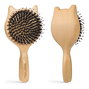 Hair Brush, BESTOOL Small Travel Hair Brushes for Women, Men or Kids, Wooden Toddler Boar Bristle Hair Brush for Detangling, Defrizz, Distribute Oil (Natural)
