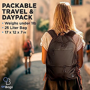 AirBags 25L Packable Backpack, Ultra Lightweight Daypack for the Gym, Carry On Backpack, Water Resistant Foldable Bag, Backpack for Traveling on Airplane, Outdoor Collapsible Backpack
