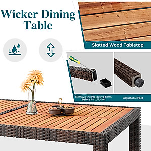 Shintenchi 7 Piece Patio Dining Set, Wicker Patio Conversation Set with Wood Table Top, Outdoor Table and Chairs with Soft Cushions for Backyard, Deck and Garden, Grey Rattan