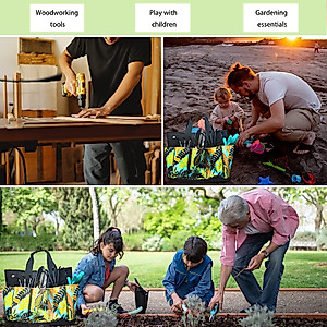 GERYMU Garden Tool Bag, 8 Pockets Garden Tote Bag, Heavy Duty Oxford Garden Tool Storage Bag, Gardening Tool Kit Holder (Floral Yellow)