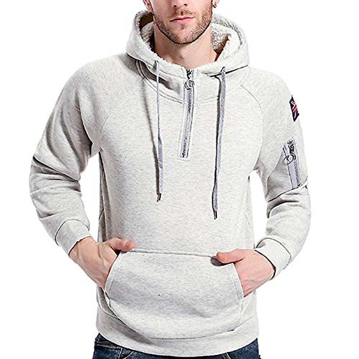 Men's Pullover Winter Workout Thenlian Mens Pure Color Zipper Pullover Long Sleeve Hooded Sweatshirt Tops Blouse(Gray, XXL)