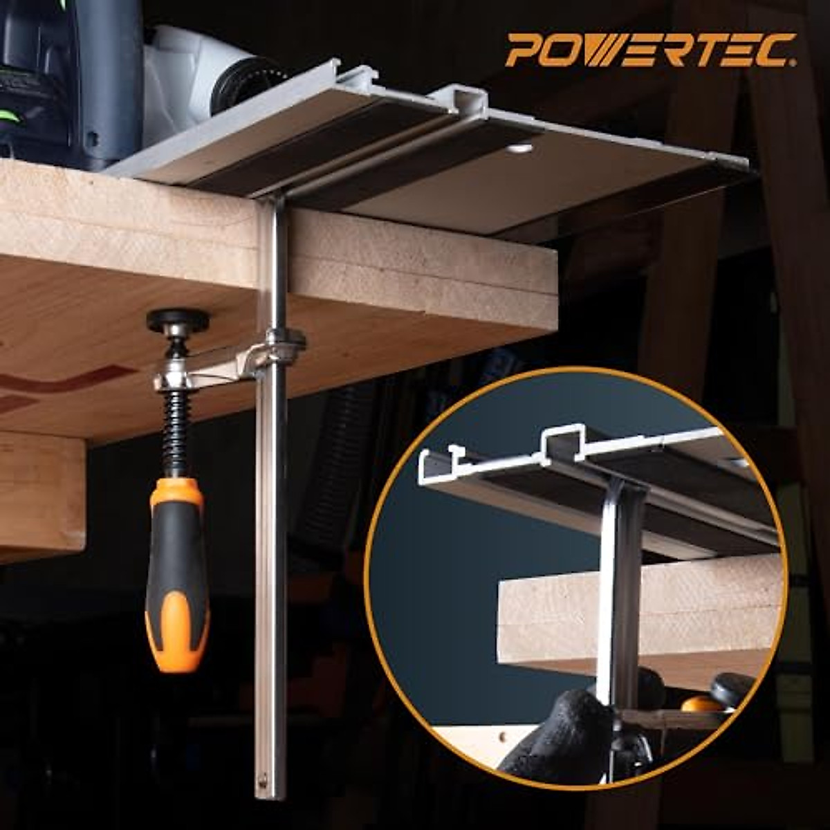 POWERTEC 110" Track Saw Guide Rail Kit for Festool and Makita, Includes 2PK 55" Guide Rails, 2PK Guide Rail Connectors, 2PK Track Saw Clamps (72058)