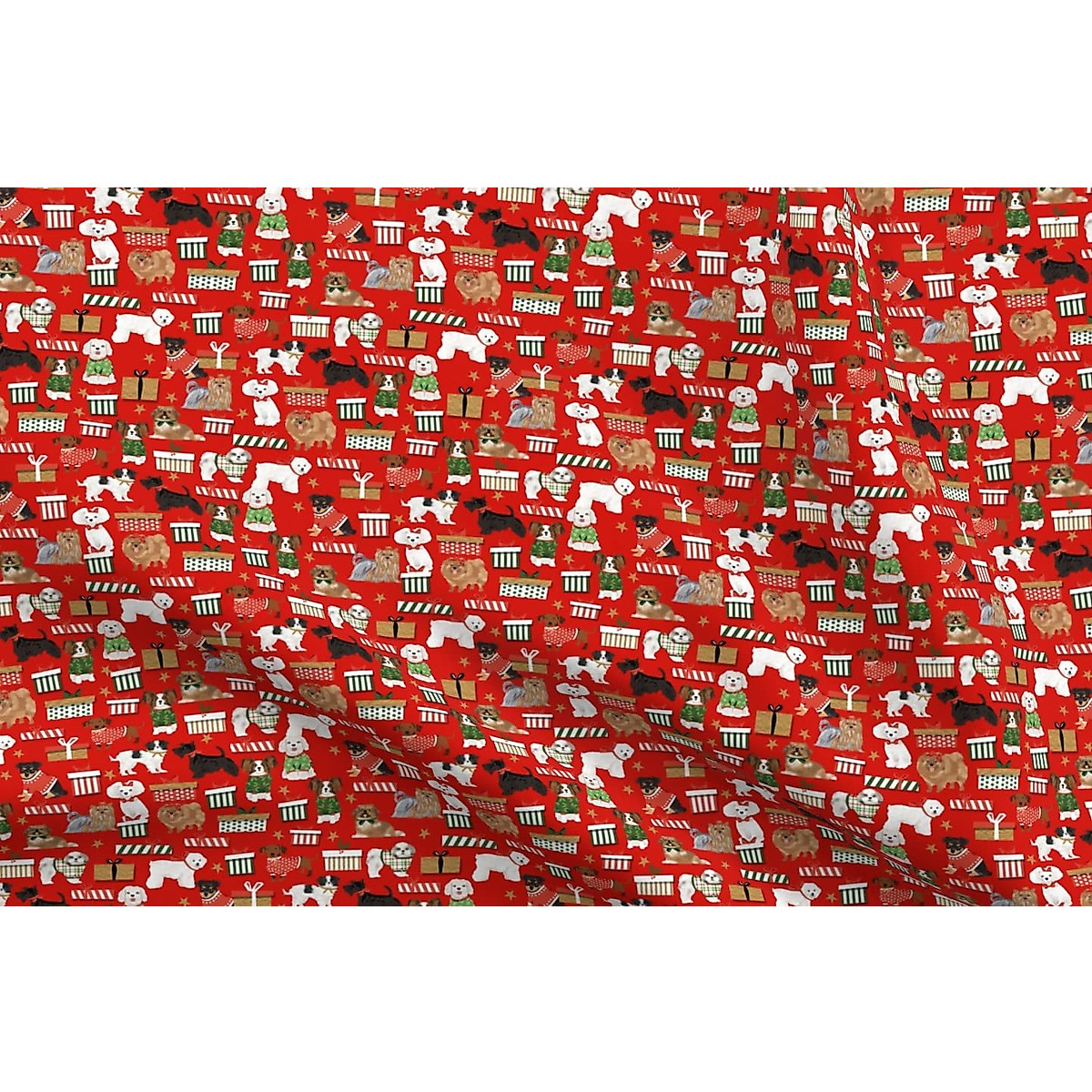 Spoonflower Fabric - Christmas Dogs Cute Breeds Best Printed on Petal Signature Cotton Fabric by The Yard - Sewing Quilting Apparel Crafts Decor