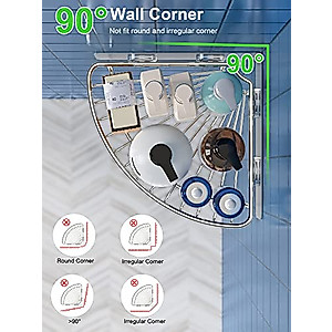 SMARTAKE 2-Pack Corner Shower Caddy, SUS304 Stainless Steel, Wall Mounted Bathroom Shelf with Adhesive, Storage Organizer for Toilet, Dorm and Kitchen (Silver)