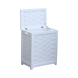 Oceanstar RHV0103W Rectangular Veneer Laundry Wood Hamper, White Finished