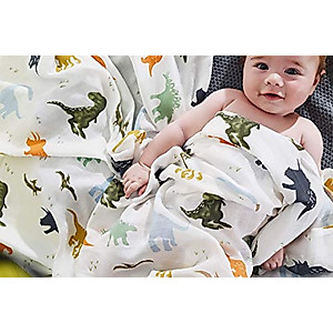 Aenne Baby Muslin Baby Swaddle Blanket Dinosaur Dino Print, Luxurious, Soft and Silky, 70% Bamboo 30% Cotton 47x47inch (1pack), Baby boy Nursing Cover, wrap, Burp Cloth