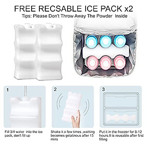 QIUXQIU Breastmilk Cooler Bag with Ice Pack Insulated Lunch Bag for Women and Men Baby Bottle Bag Fits 6 Bottles for Nursing Mom Daycare Double Deck Cooling Bag Work Travel Picnic (Gray)