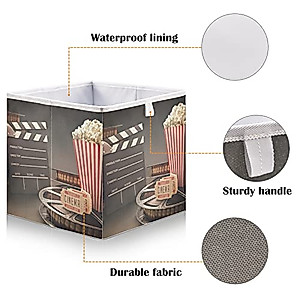 Blueangle Movie Theater Popcorn Rectangle Storage Bin, 15.8 x 10.6 x 7 in, Large Collapsible Organizer Storage Basket for Home Décor（1164）