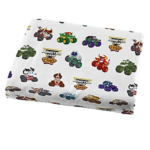 Monster Jam Truckin Pals Toddler Sheet Set - 3 Piece Set Super Soft and Cozy Kid’s Bedding Features Grave Digger & Megalodon - Fade Resistant Microfiber Sheets (Official Monster Jam Product)