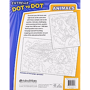 MindWare Extreme Dot to Dot Animals Book Puzzles Range from 300 to over 1,400 Dots Features 8 2-Page Spreads