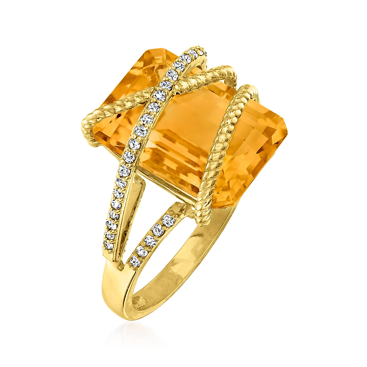 Ross-Simons 7.00 Carat Citrine and .15 ct. t.w. Diamond Ring in 14kt Yellow Gold. Size 6