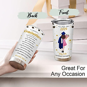 wowcugi Personalized Graduation Tumbler Class Of 2024 Custom Cups with Lid 20oz 30oz Travel Mugs Happy Graduation Gifts for Her Women Daughter Sisters Best Friends