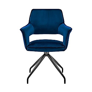 Armen Living Hadley Dining Room Accent Chair in Blue Velvet with Black Finish, 19