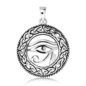 WithLoveSilver 925 Sterling Silver Celtic Ancient Egyptian Eye of Ra Good Luck Pendant