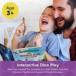 Li'l-Gen Dinosaur Toys for Kids 3-5 - Interactive Dinosaur Sound Book with Realistic Roars and 12 Large 7-Inch Dinosaur Figurines - Engaging Toddler Learning Toys for Imaginative Play - No Mat