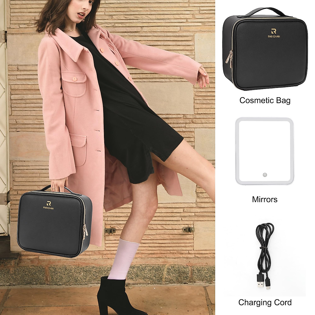 Large Makeup Case Makeup Bag Organizer Large Professional Makeup Bag Waterproof Travel Cosmetic Case with Removable Dividers, Shoulder Strap and Fixing Strap Black (Large, Marble Black)