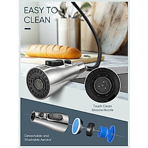 Cobbe Kitchen Faucet Head Replacement, Pull Down Spray Head for Kitchen Sink Faucet, 3 Function Kitchen Sink Sprayer Replacement with 12 Faucet Adapter, American Standard, Brushed Nickel