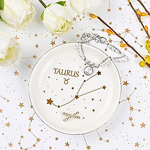 Homlouue Taurus Gifts for Women Zodiac Ring Dish, Taurus Birthday Gifts Ceramic Astrology Sign Jewelry Dish Zodiac Gifts for Taurus Constellation for Women Girls