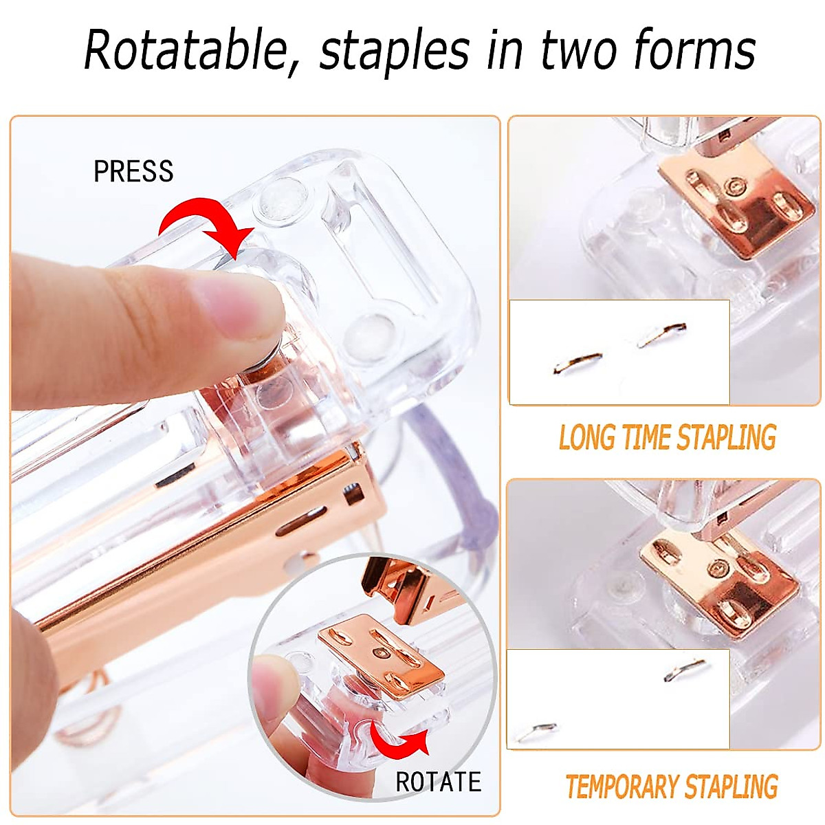 Rose Gold Office Supplies and Accessories, Acrylic Stapler, Staple Remover, Tape Holder, Pen Holder, Ballpoint Pen, Scissor, Binder Clips, Staples, Phone Holder, Ruler, Transparent Glue and 300 Notes