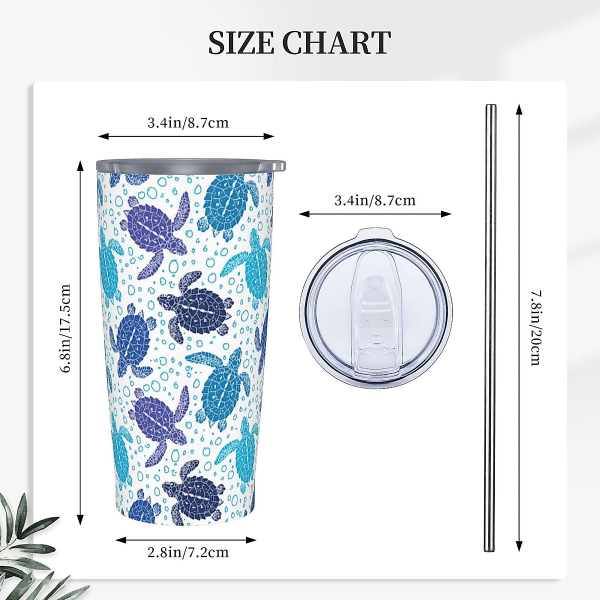 CHASOEA Sea Turtle Tumbler 20oz Turtles Stainless Steel Insulated Tumblers with Lid and Straw Animal Travel Coffee Mug Tea Wine Cups Water Bottle Ocean Gifts for Women Turtle Lover