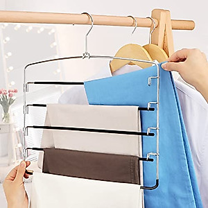 Velvet Hangers Space Saving for Pants 4 Packs Non-Slip Stainless Steel Clothes Hangers, Trousers Hangers Space Saving Scarves Ties Hanger Closet Storage Organizer