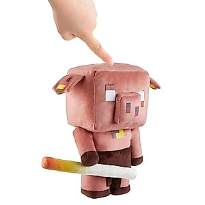 Minecraft Blaze Runt Plush Toy Pig with Sound & Glow-in-the-Dark Saber, 5.5-inch Stuffed Animal Inspired by Video Game