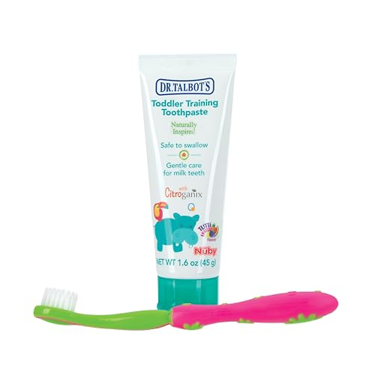 Dr. Talbot's Toddler Training Toothpaste Naturally Inspired with Citroganix, with Toothbrush Included, Pink/Green, 1.6 Ounce