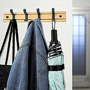 Coat Rack Wall Mounted ,Wooden Board Coat Rack with 4 Movable Coat Hooks, Heavy Duty Coat Metal Hooks Rail for Coat Hat Towel Purse Robes Bathroom Entryway (Natural)
