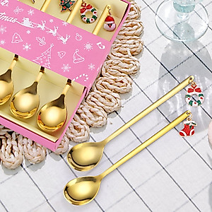 A · HOUSEWARE Coffee Spoons Gold Silverware Christmas 6 Pieces Small Stainless Steel Flatware Xmas Decorative Pendants Cute Drinking Stirrers for Festive and Daily Kitchen Utensils