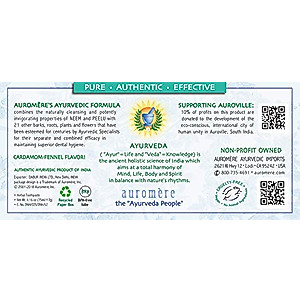 Auromere Ayurvedic Herbal Toothpaste, Cardamom Fennel, Foam Free - Vegan, Natural, Non GMO, SLS Free, Fluoride Free, Gluten Free, with Neem & Peelu (4.16 oz), 2 Pack