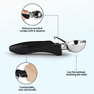 OTVAFAVA Ice Cream Scoop, Large Cookie Scoop with Ergonomic Soft Grip Handle, Heavy Duty Multifunctional Baking Scooper for Sundaes, Cupcake, Dough, Protein Balls and Meatballs, Black