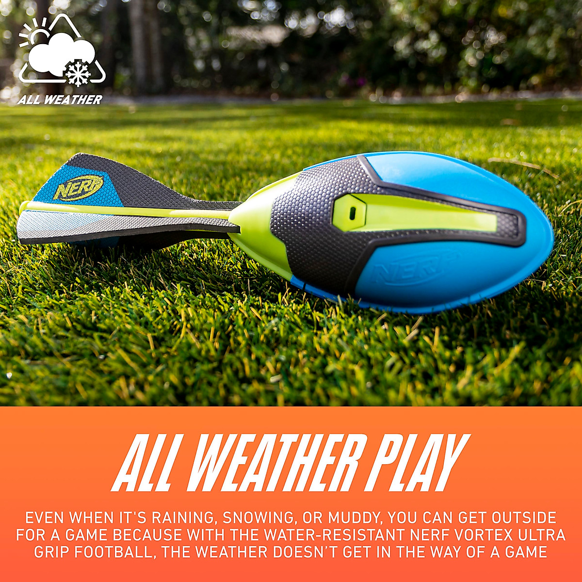 Nerf Vortex Ultimate Grip Foam Football Soft Vortex Football for Long-Distance Throws - All-Weather Perfect for Pool + Beach Football - Kids Ultimate Grip Whistle Vortex Foam Ball