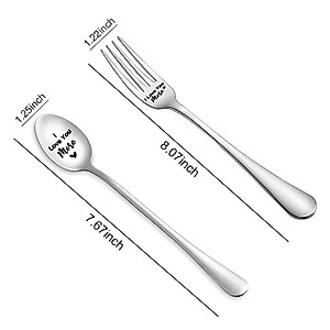 I Love You More Spoon Fork for Him Her Couple Gifts for Boyfriend Girlfriend Anniversary Birthday Gifts for Wife Husband Dinner Dessert Forks Christmas Xmas Gifts for Mom Dad Ice Cream Spoons