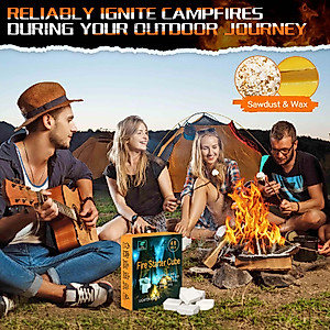 SUNLIFER Fire Starter Squares for Campfires: All Weather Camping Fire Starters Cubes | Quick & Odorless Firestarters for Fireplaces | Wood Stove | Grills | Fire Pit | BBQ - 48 Count