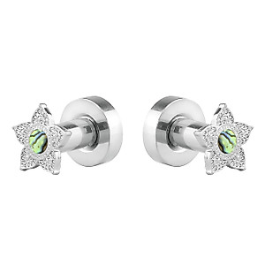 Forbidden Body Jewelry 8GA Surgical Steel Abalone Shell Center Flower Screw Fit Tunnel Plug Earrings