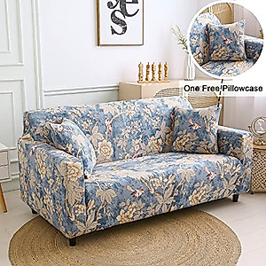 Celevingne Stretch Couch Cover Printed Sofa Cover Sofa Protector for Sofa-4 Seater Elastic Sofa Slipcover with 1 Pillowcase(Golden Trees, Sofa-4 Seater)