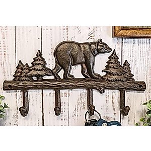 Ebros Gift Cast Iron 11.75" Long Rustic Forest Black Bear Strolling by Pine Trees Forest 4-Pegs Wall Hook Western Bears Hunting Cabin Lodge Country for Coat Hat Clothing Leash Keys (1)