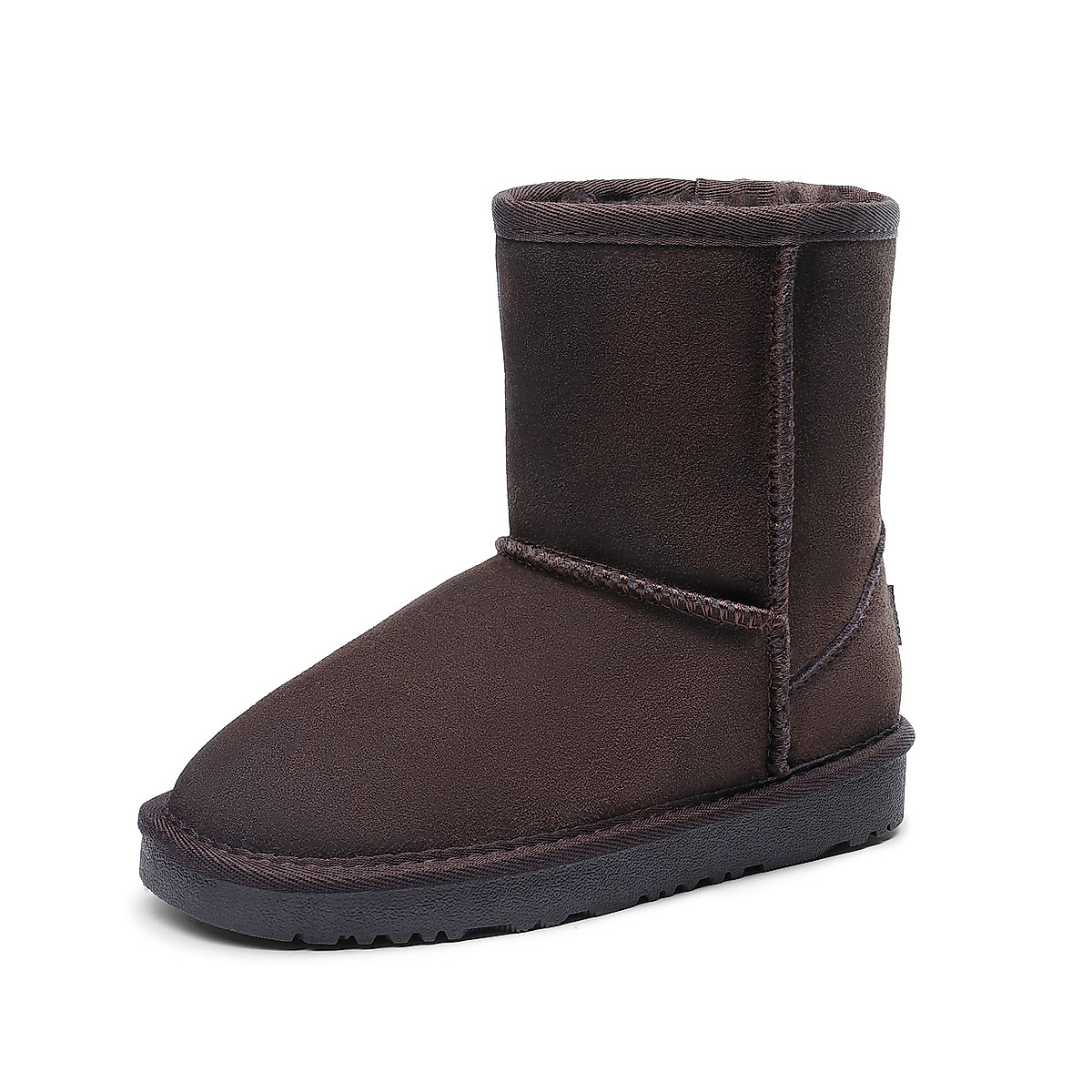 DREAM PAIRS Girls Boys Boots Kids Faux Fur Lined Winter Mid Calf Snow Boots Shorty-K Brown Size 2 Little Kid