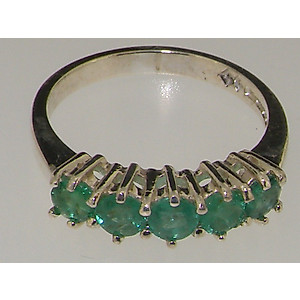 925 Sterling Silver Real Genuine Emerald Womens Eternity Engagement Ring - Size 6