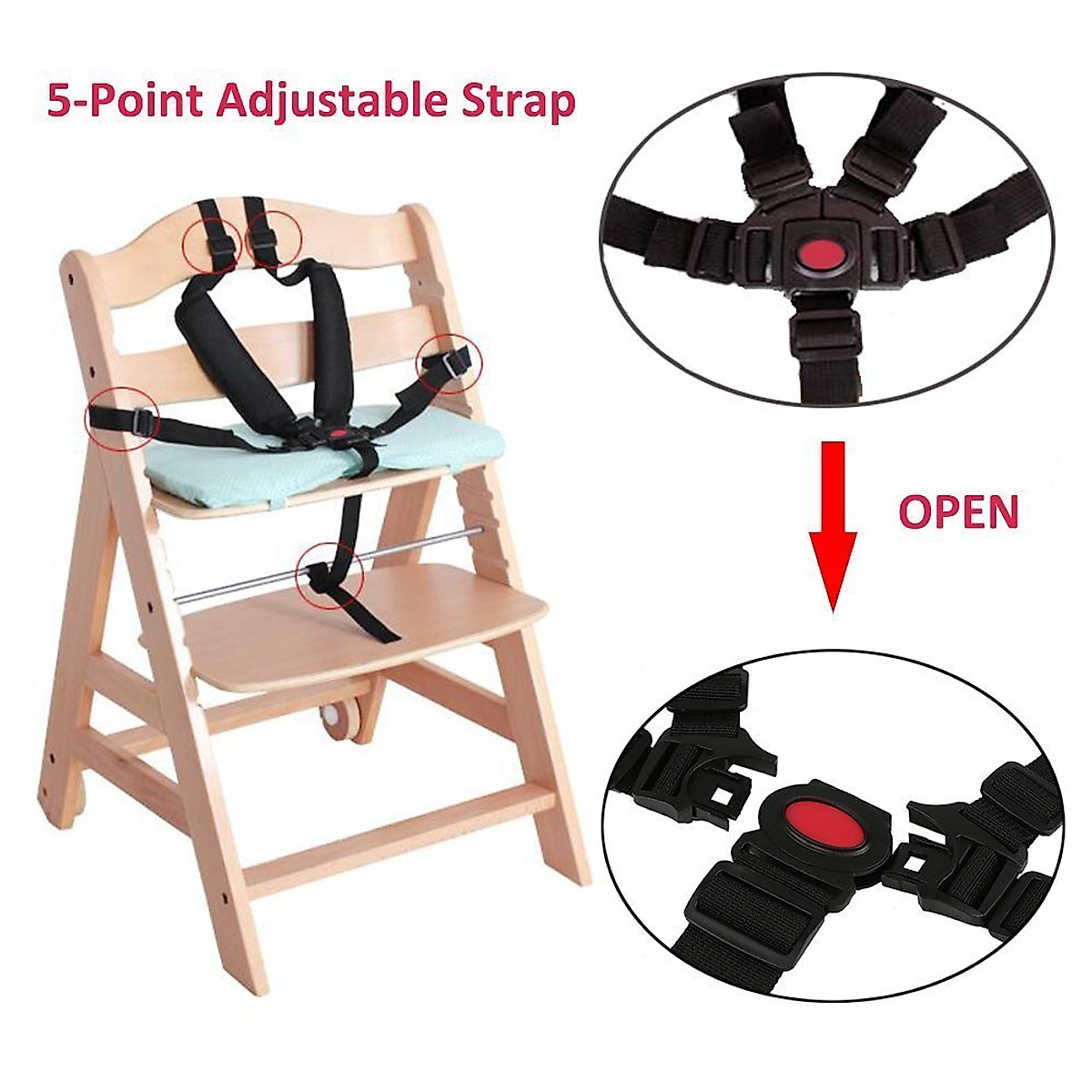 Seat Belt by AT,5/3/2 Point Adjustable for Baby Kid Safe Strap for Stroller High Chair (Include Shoulder Pads & Guarding Pad)