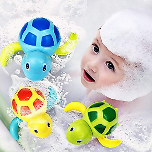 PEGAFOX Set of 3 Baby Bathtub Wind up Turtle Toys Fun Multi Colors Swimming Bath tub, Beach, Pool Playset for Boys and Girls