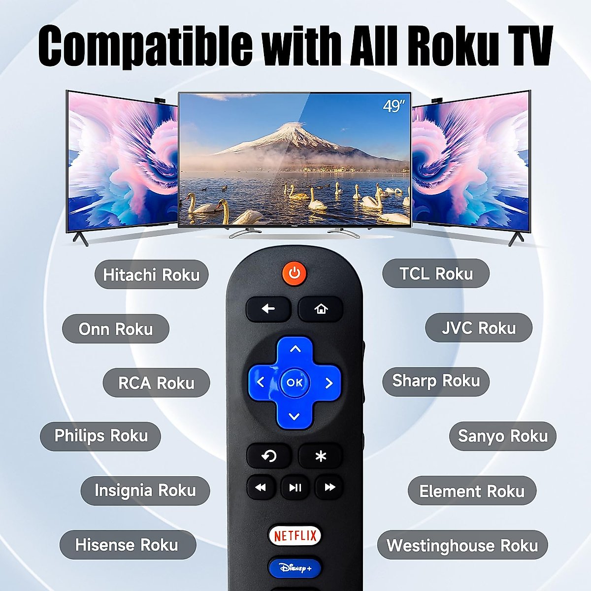 Replacement Remote Control Compatible with All TCL Roku Smart -TVs【Only Works with TCL Roku TV, Not for Roku Stick and Roku Box】 (Netflix/Di+/Apple TV+ / HBO Max)