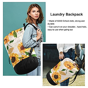 Sunflowers Laundry Bag Backpack with Shoulder Straps Daisy Dirty Clothes Organizer Extra Large Heavy Duty for Camp College Dorm Room Essentials for Girls