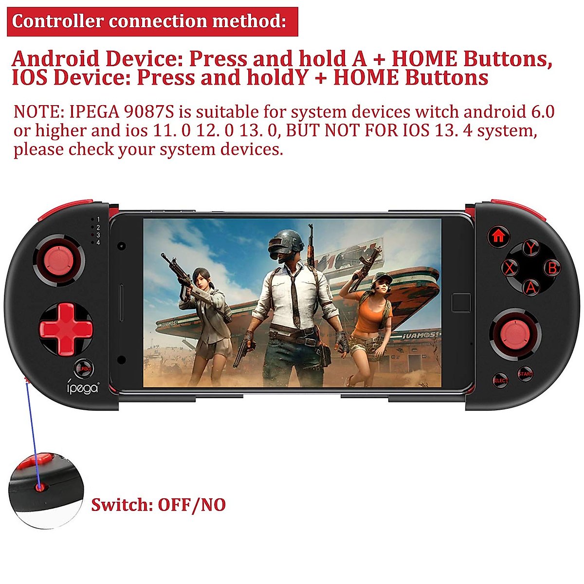 Ipega PG-9087S Wireless Game Controller, Retractable Telescopic PUBG Mobile Controller Joystick Gamepad for Android/iOS Smartphones/Tablets/Smart TV