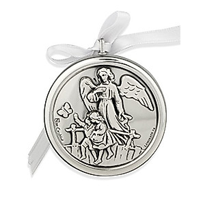 Silver-Plated Guardian Angel Crib Medal by Venerare (White)