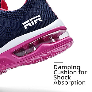 Wide Width Womens Sneakers Air Cushion Running Shoes Walking Tennis Shoes for Women Blue-Rose
