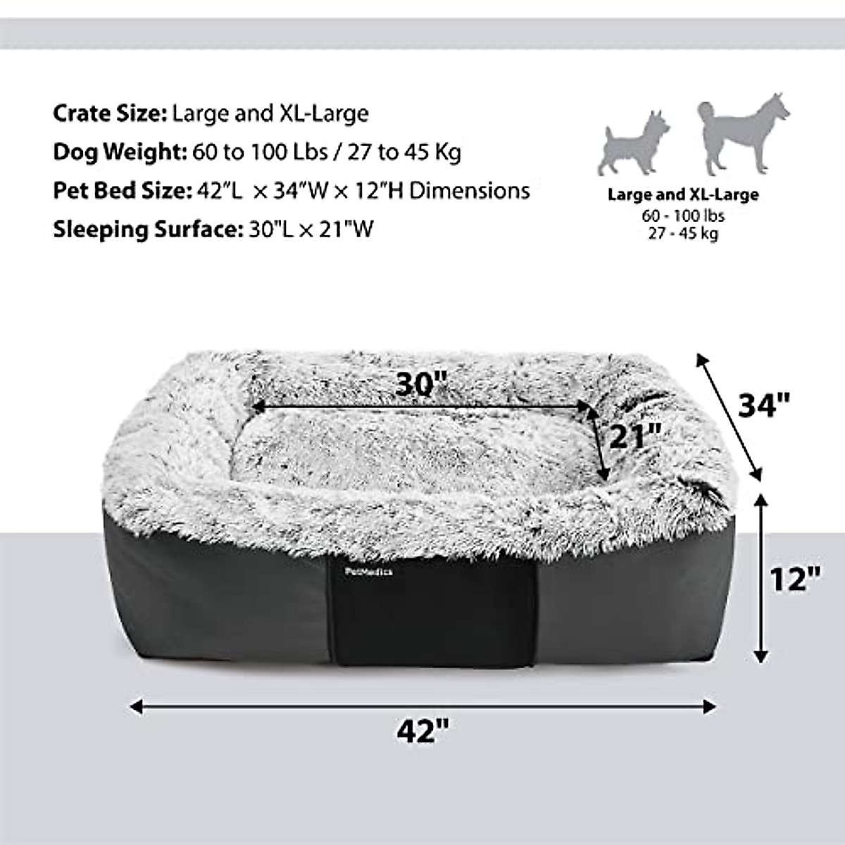PetMedics Calming Orthopedic Washable Dog Bed with Warming & Cooling Memory Foam Pillow - Chew Proof & Waterproof Bed for Extra Large, Large, Medium, Small Dogs, Puppy, Cat, Kittens, and Pets