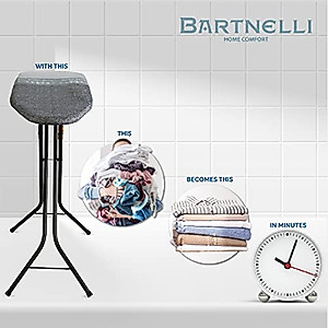 Bartnelli Pulse Ironing Board with New Patent Technology | Made in Europe with Patent Fast-Glide Turbo & Park Zone, with Smart Hanger, 4 Layer Cover Pad | 4 Premium Steel Legs (Size 43x13)
